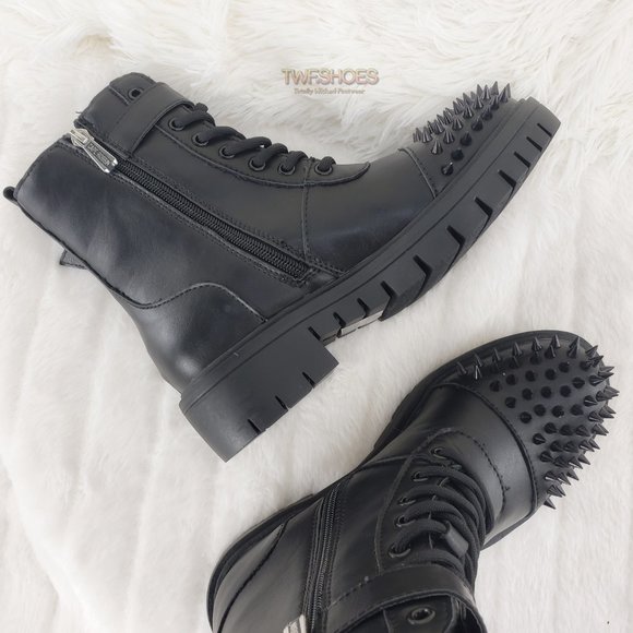 Cape Robbin | Shoes | Bitten Black Spiked Combat Goth Punk Ankle Boots ...